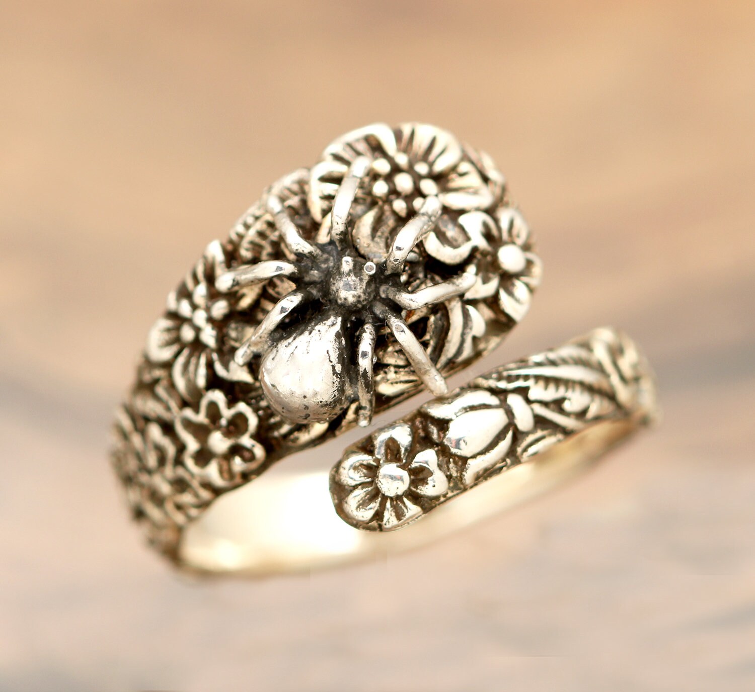 Sterling Silver Spoon Ring Tiny Spider Silver Halloween | Etsy