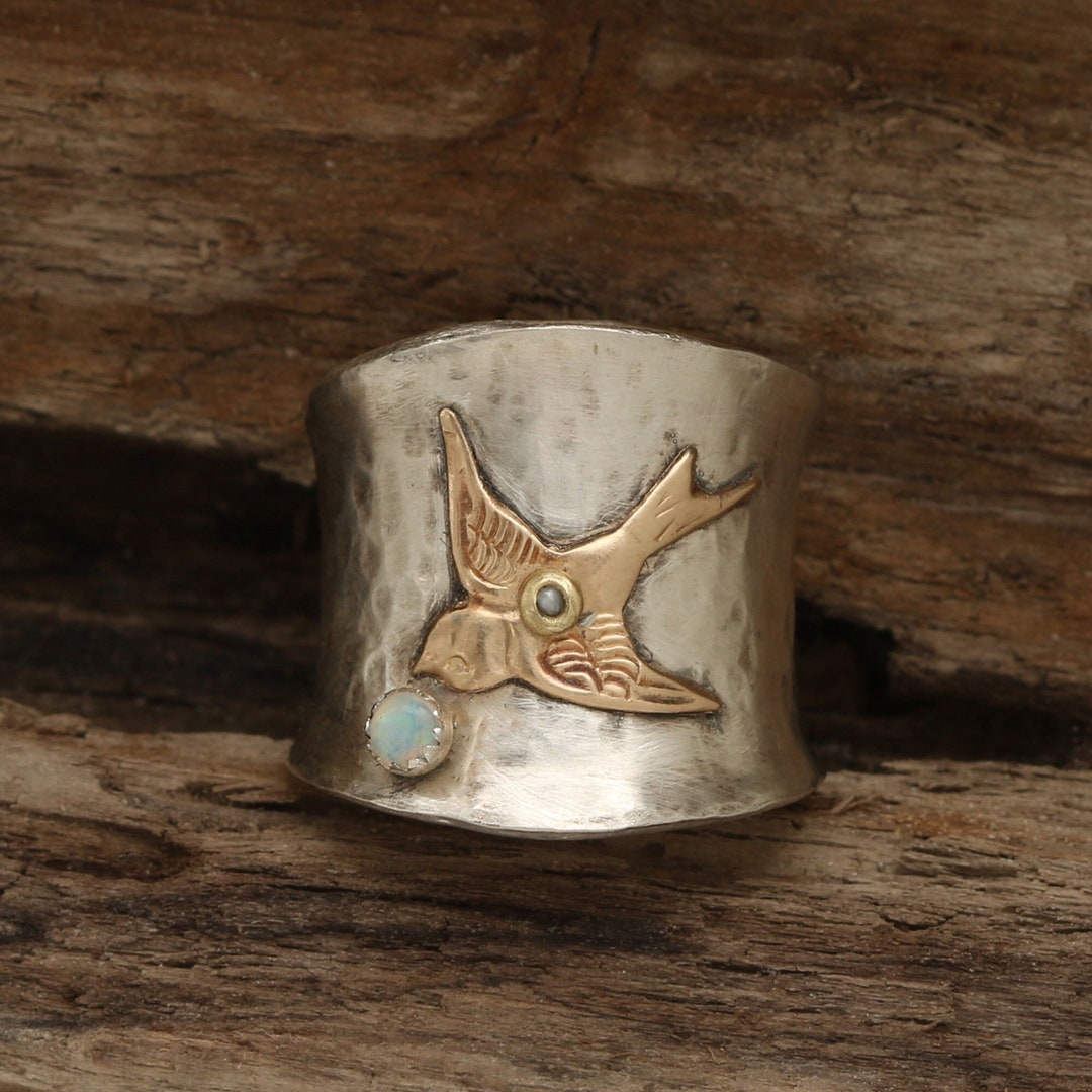 Natural Stone Ring, Healing Stone Ring, Sterling Silver Wide Band Ring ...