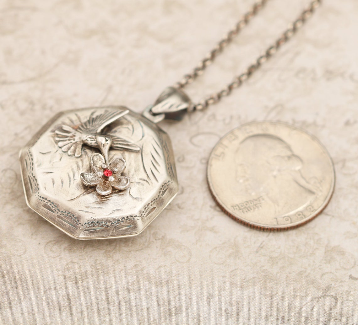 Sterling Silver Locket With Bird Hummingbird Locket With - Etsy