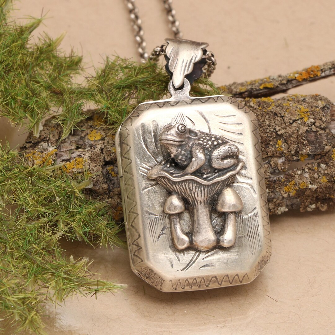 Frog Locket Necklace, Sterling Silver Locket, Toad Locket, Compass ...