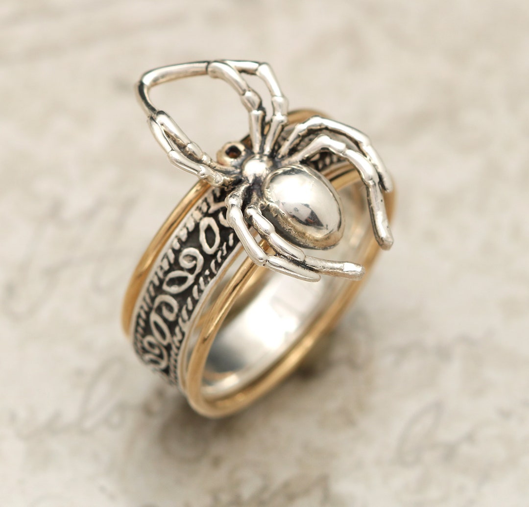 Sterling Silver Spider Ring Couple, Stacking Ring Set, Spider Ring Gold ...