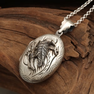 Sterling Silver Locket Necklace, Raven Locket for Women, Working ...