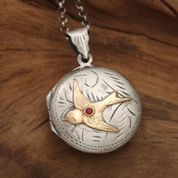 Sterling Silver Locket Necklace Bird Locket Working Compass - Etsy