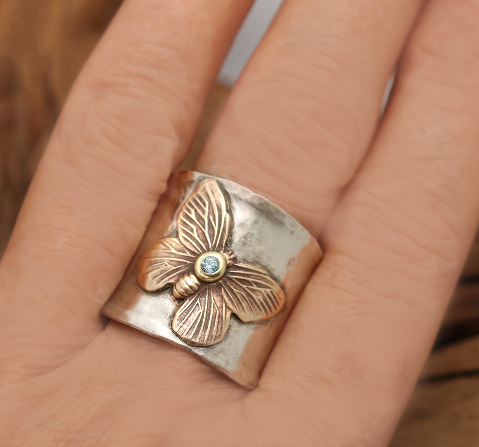 Butterfly Ring Sterling Silver Wide Band Ring for Women - Etsy