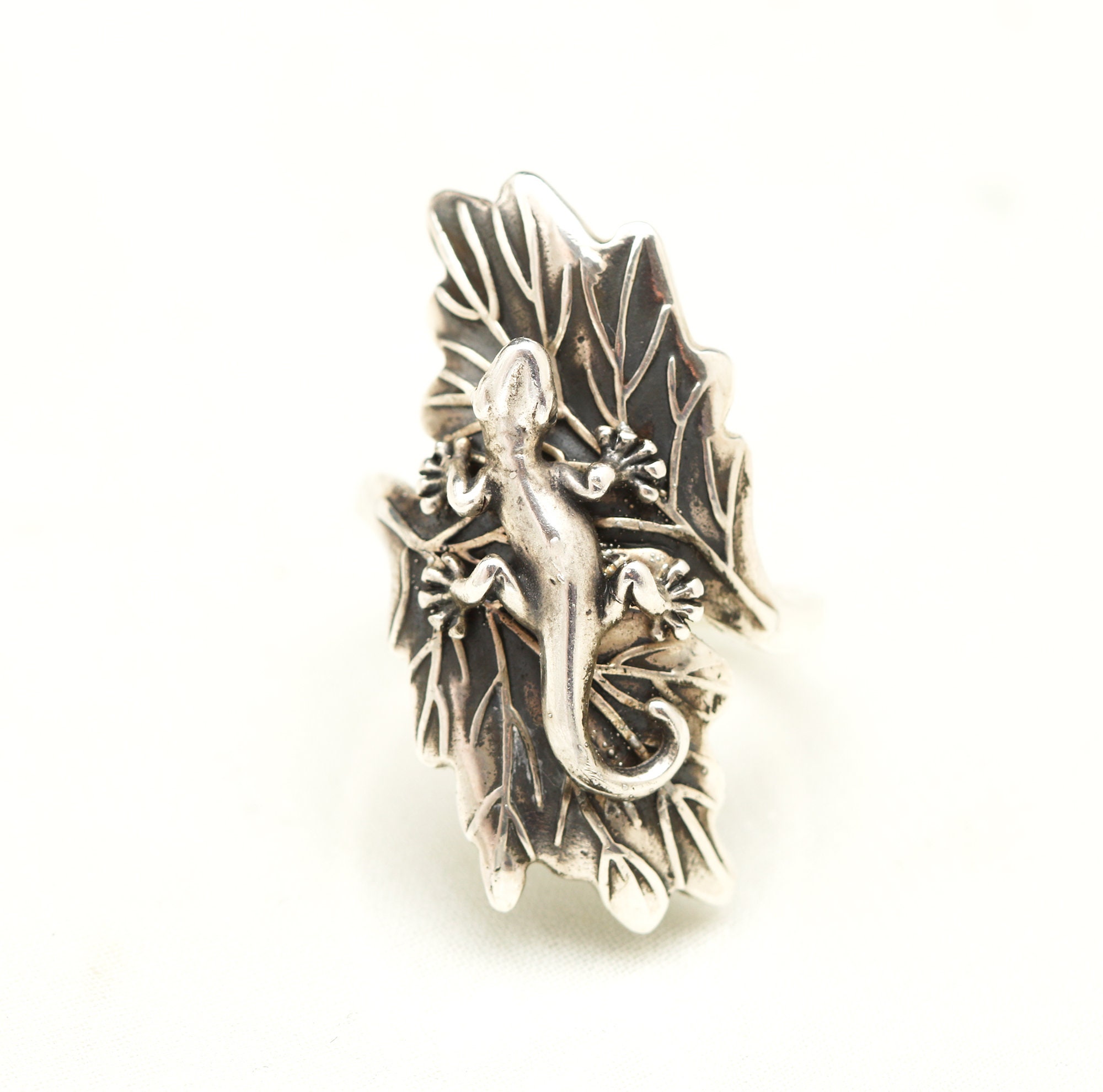 Sterling Silver Lizard Ring Gecko Ring Silver Leaf Ring - Etsy