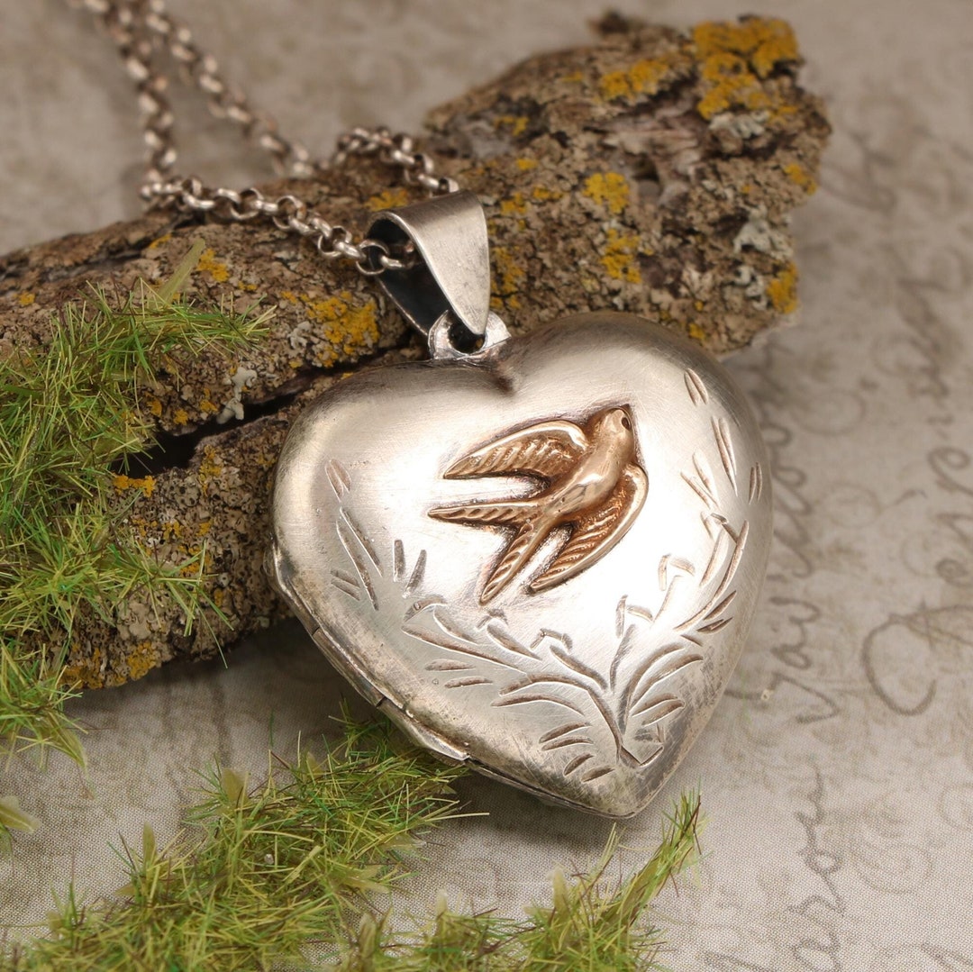 Heart Locket, Bird Lockets for Men, Sterling Silver Heart Locket ...