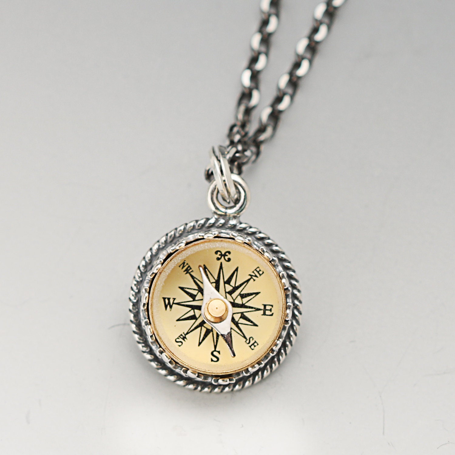 Mens Compass Pendant Small Sterling Silver Working Compass | Etsy