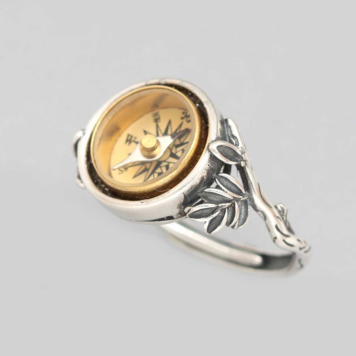 Working Compass Ring Sterling Silver Silver Twig Ring - Etsy