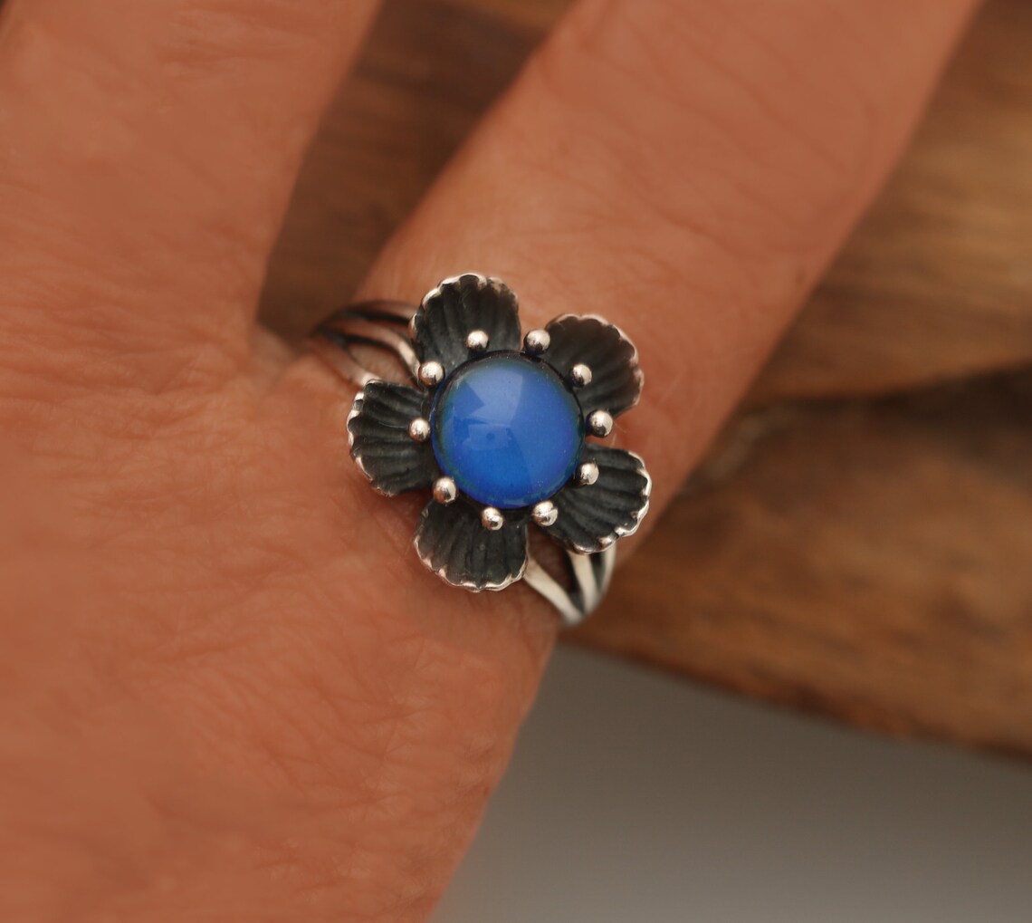 Sterling Silver Mood Ring for Women Mood Stone Ring Color - Etsy