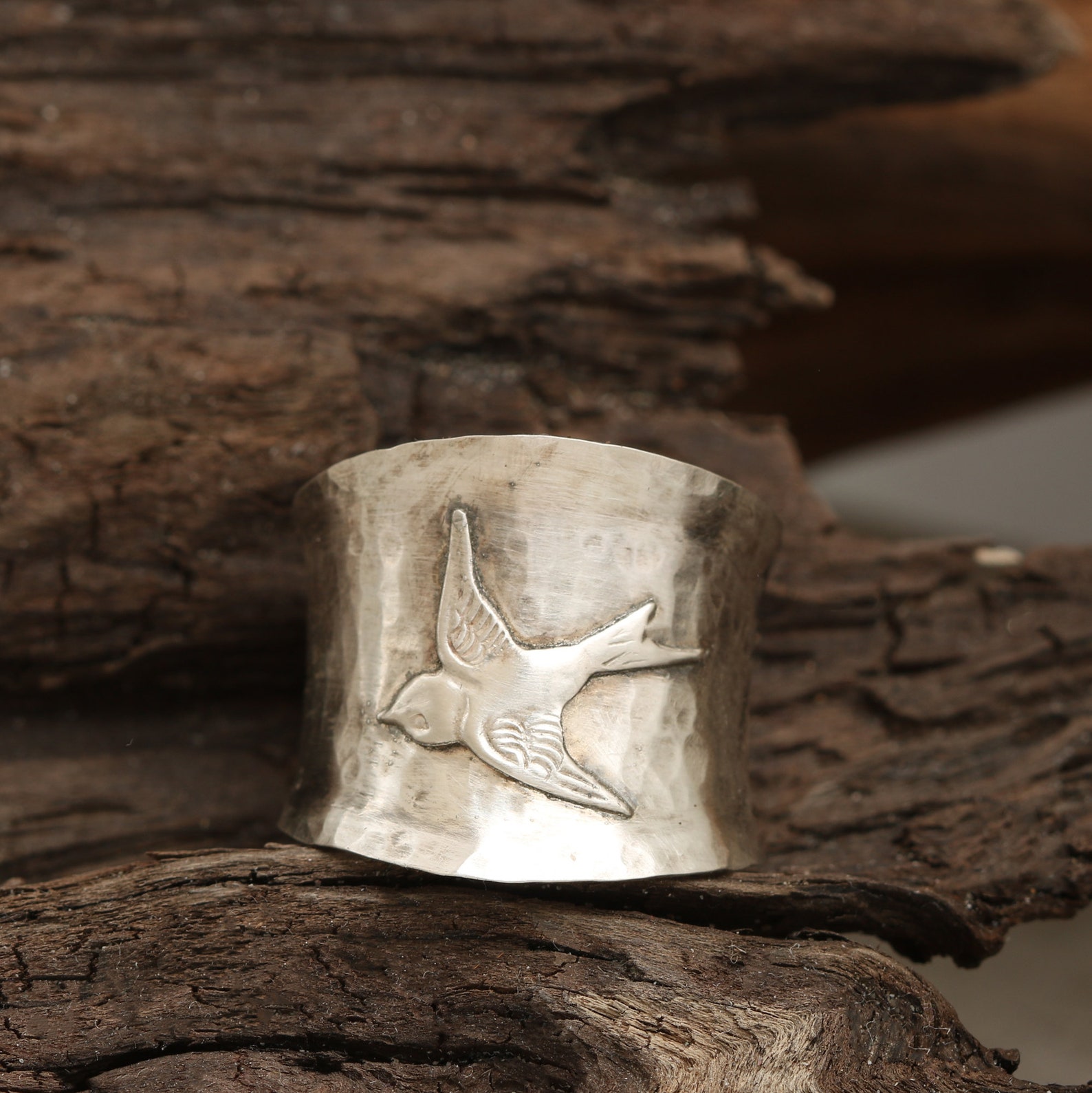 Sterling Silver Bird Ring, Wide Band, Bird Ring for Woman Unique, Thumb ...