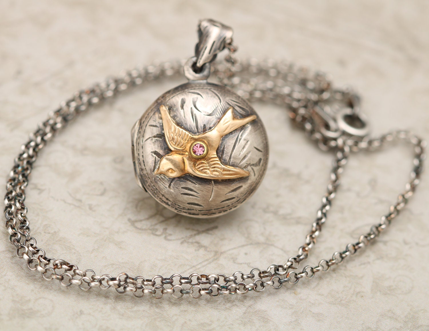 Sterling Silver Locket Necklace Bird Locket Working Compass | Etsy