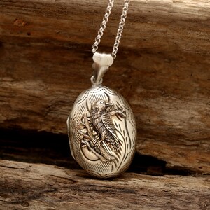 Sterling Silver Locket Necklace, Raven Locket for Women, Working ...