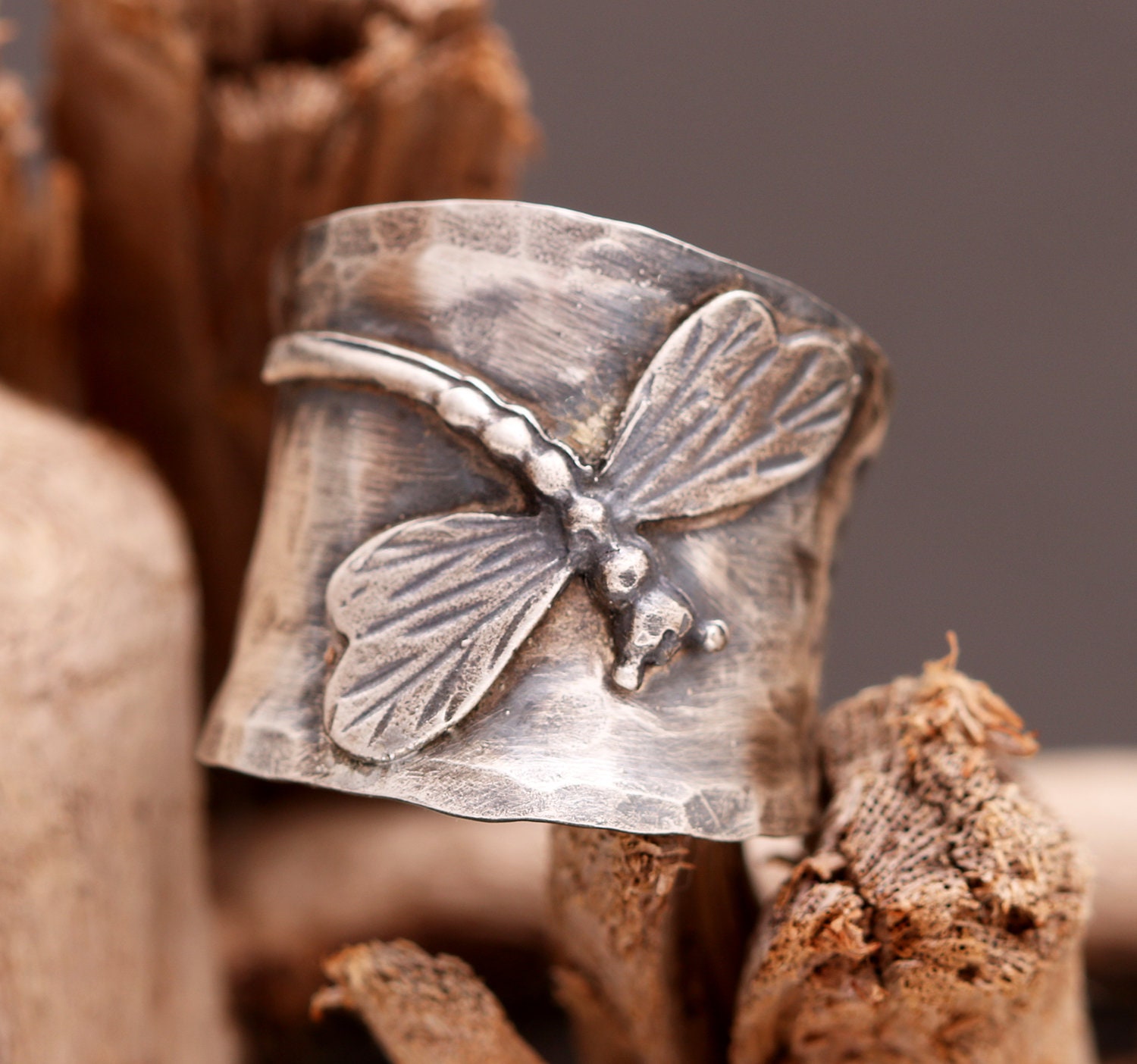 Sterling Silver Dragonfly Ring Wide Silver Ring Boho Rings | Etsy