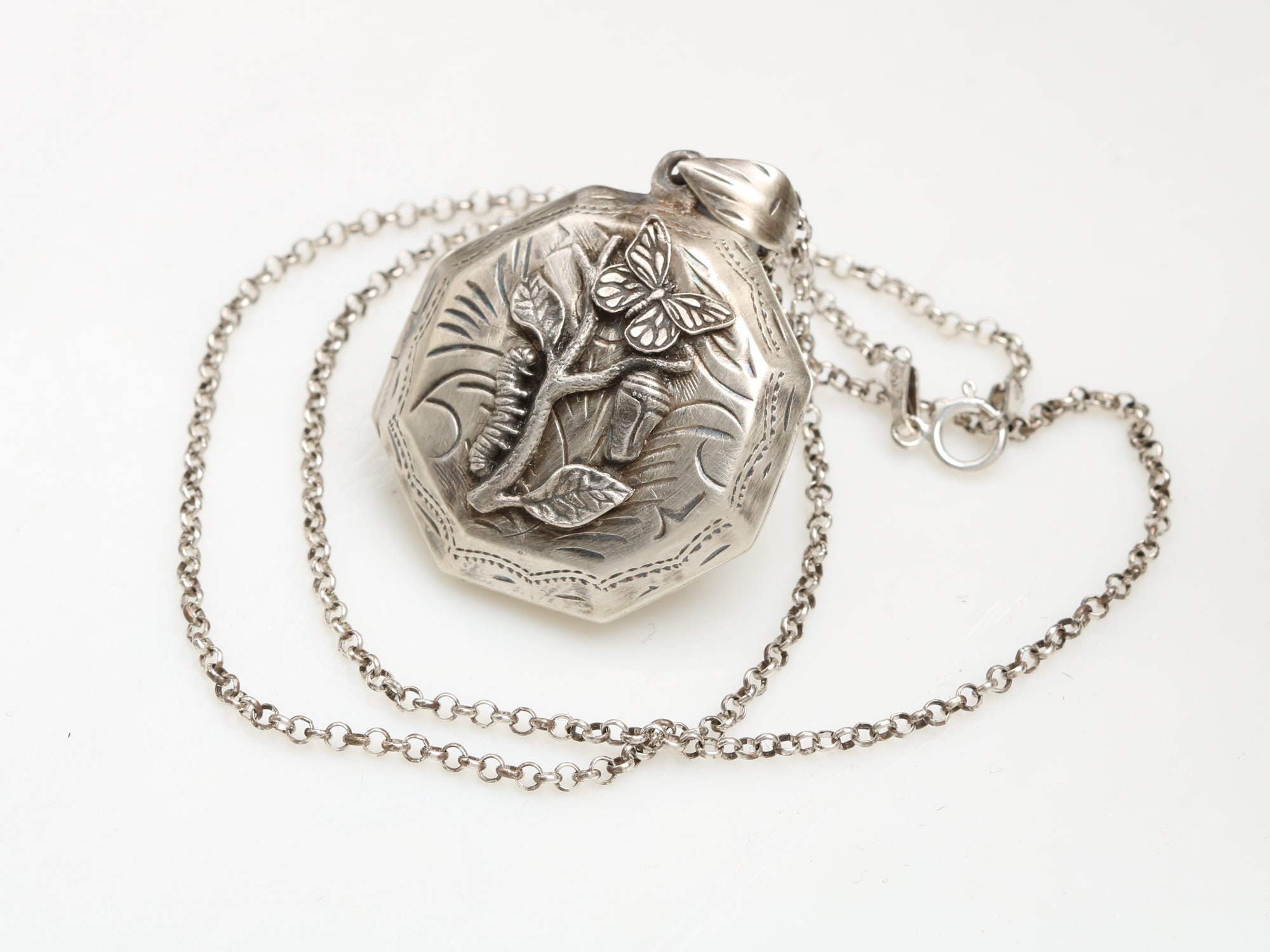 Locket Sterling Silver, Butterfly Necklace, Working Compass Locket ...