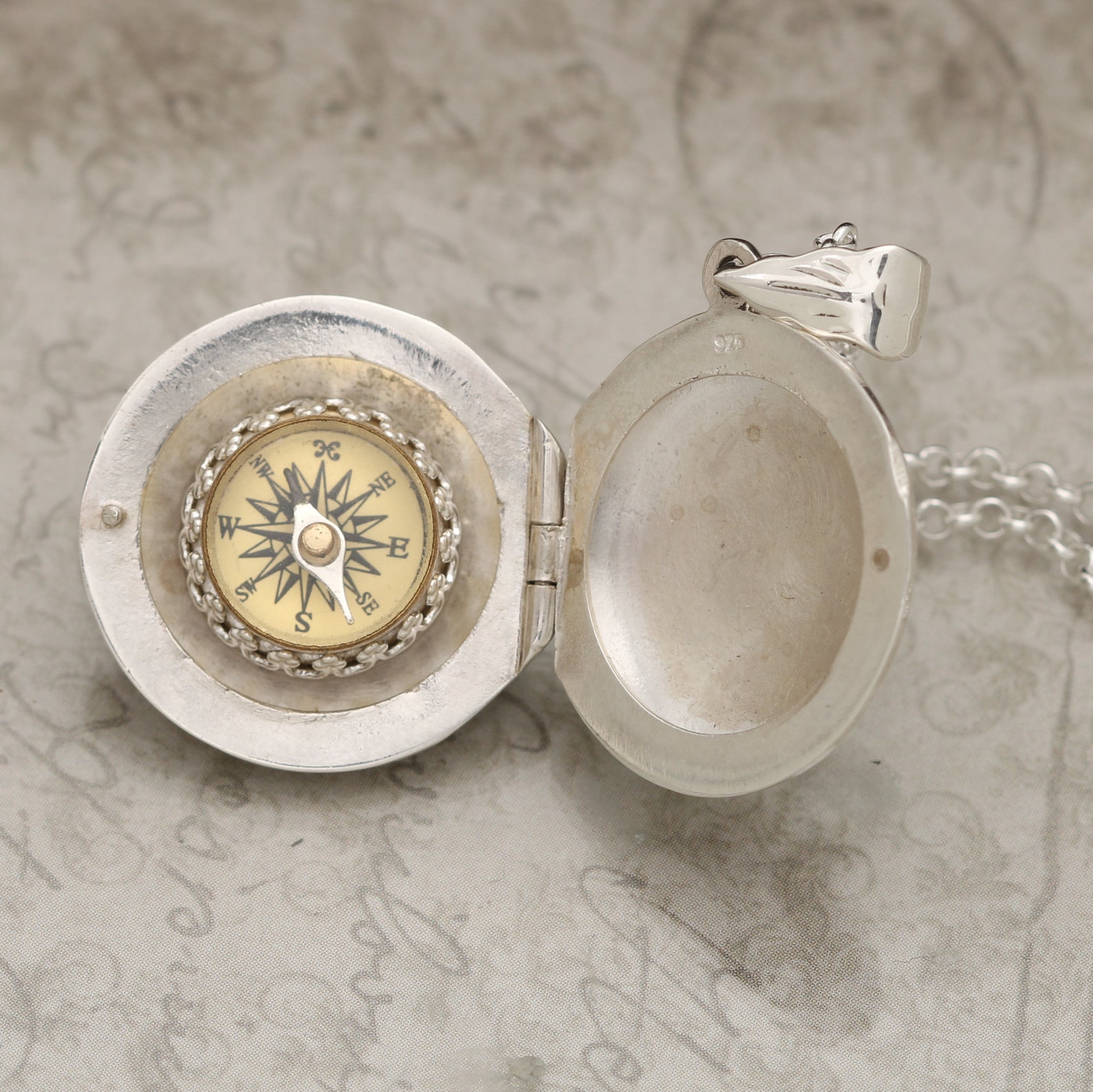 Working Compass Necklace Sterling Silver Bird Locket Compass - Etsy