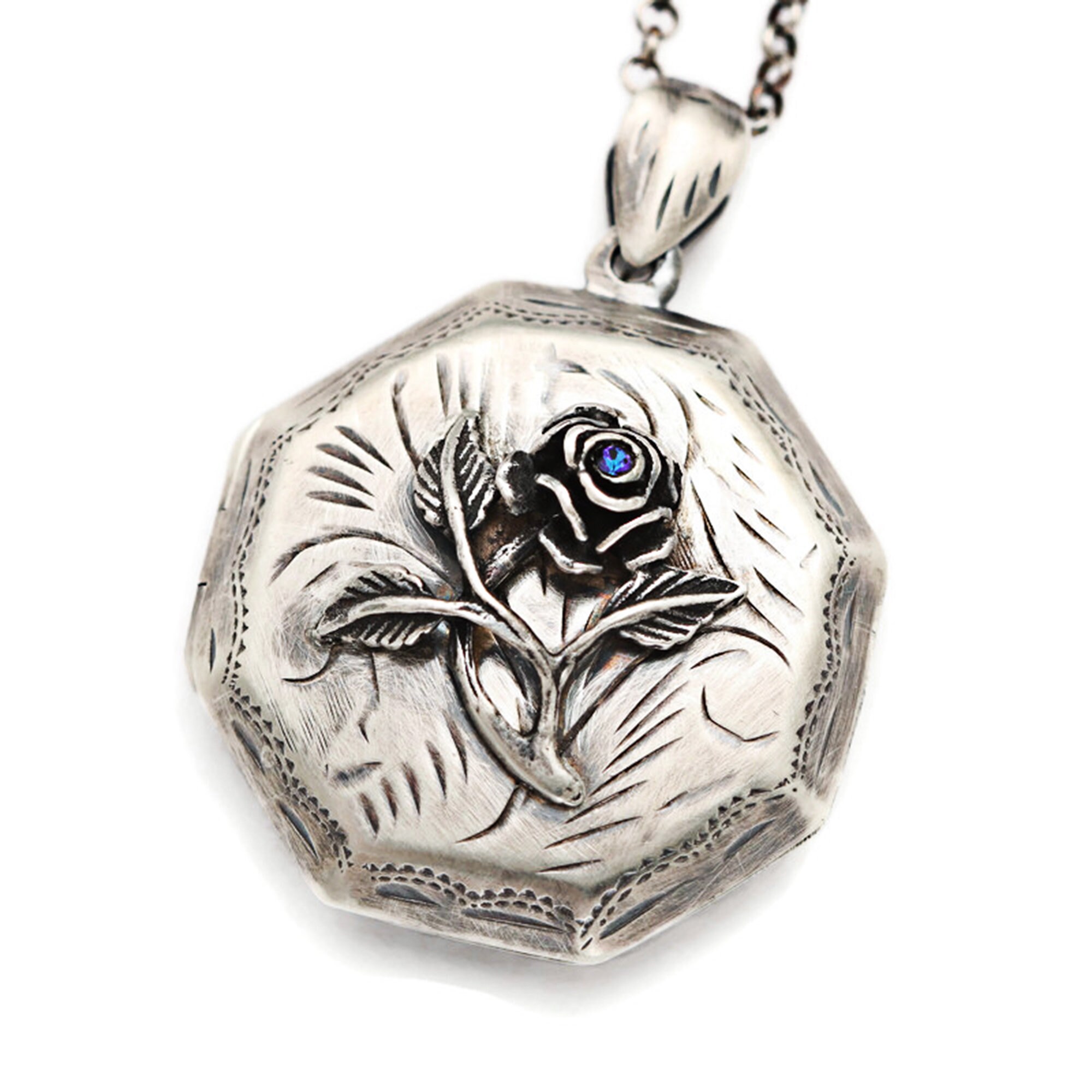 Rose Locket Necklace Sterling Silver Locket Pendant | Etsy