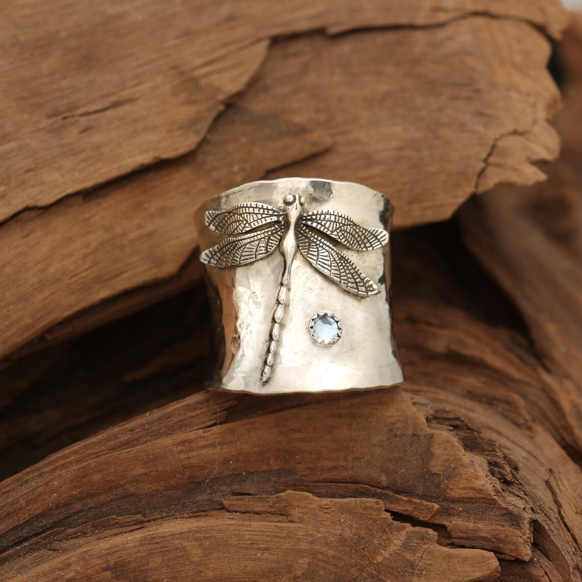 Sterling Silver Dragonfly Ring Ring With Stone Sapphire Ring - Etsy