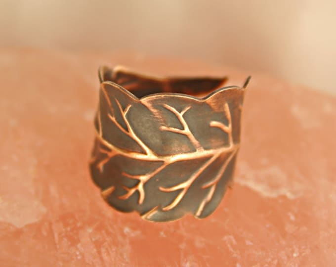 Antiqued Leaf Ring Wrapped Leaf Natural Veining Brass Ring - Etsy
