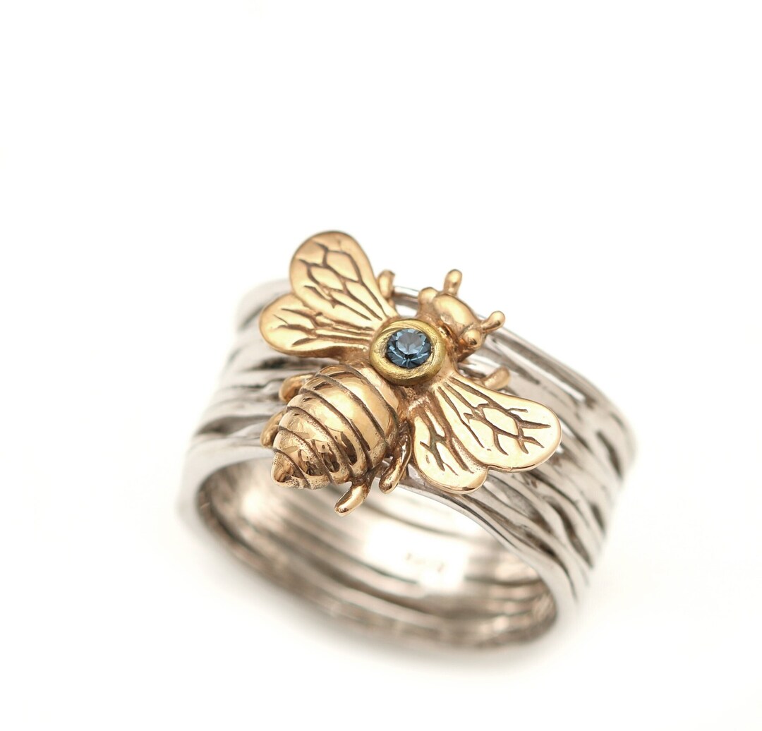 Bee Ring for Men, Sterling Silver Ring, Bee Ring Band for Women, Honey ...