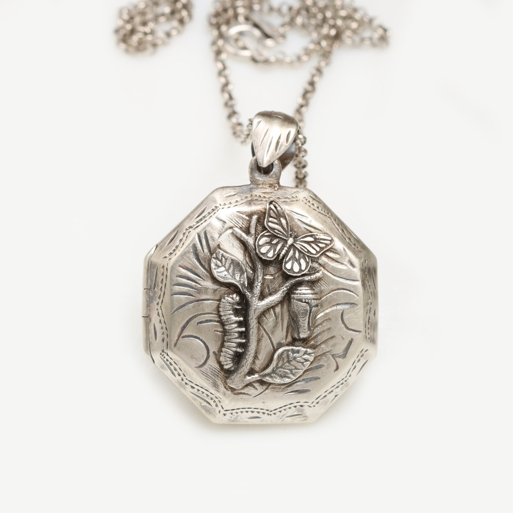 Locket Sterling Silver, Butterfly Necklace, Working Compass Locket ...