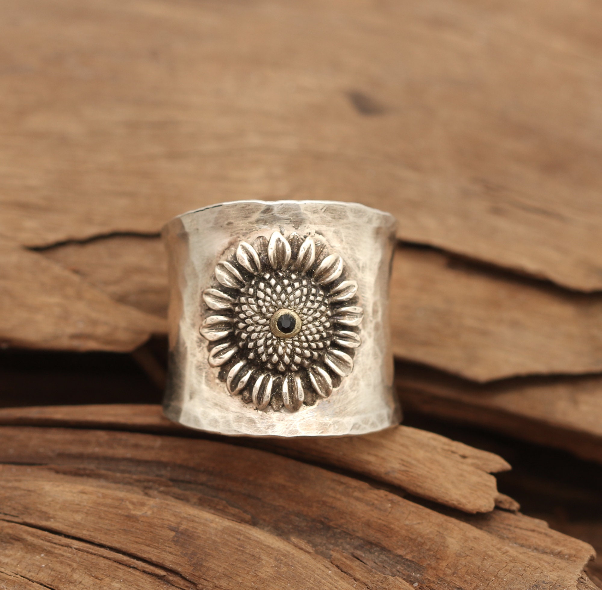 Sterling Silver Sunflower Ring Thumb Ring Wide Band | Etsy