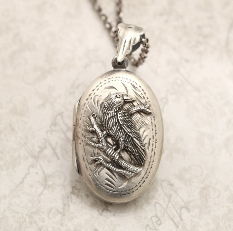 Sterling Silver Locket Necklace Raven Locket for Women - Etsy