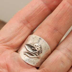Ladybug Ring, Sterling Silver Ring, Wide Band, Hammered Ring, Thumb ...