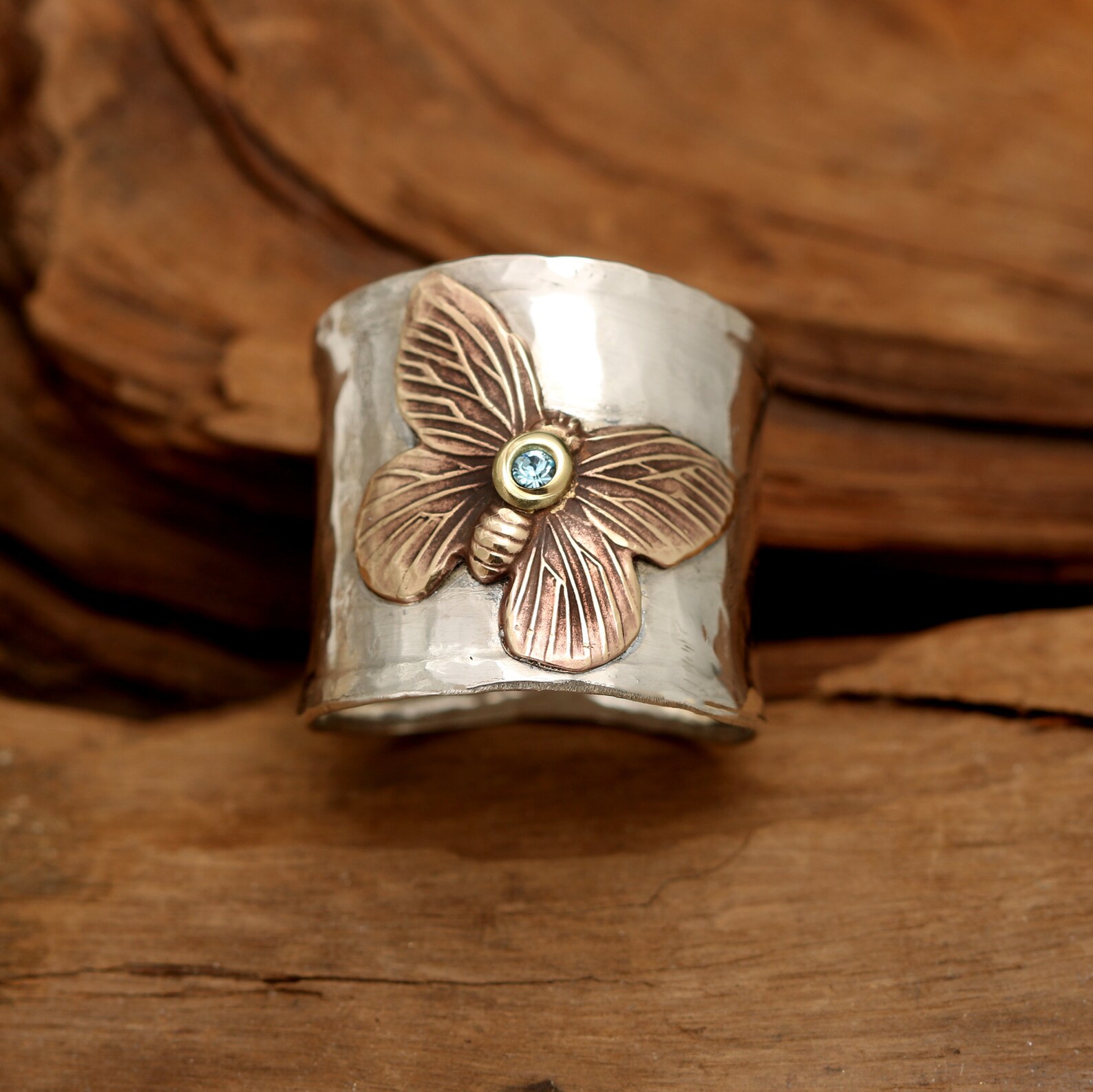 Butterfly Ring Sterling Silver Wide Band Ring for Women - Etsy