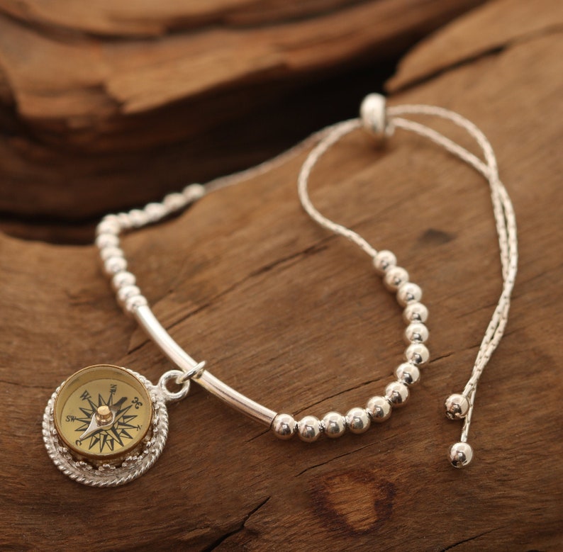 Compass Bracelet Women, Working Compass Bracelet, Sterling Silver Charm ...
