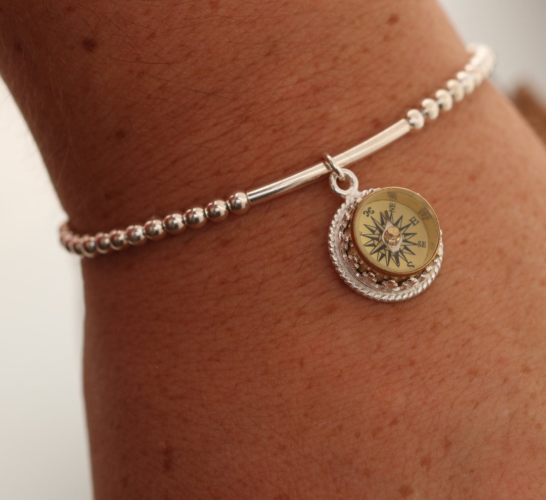 Compass Bracelet Women, Working Compass Bracelet, Sterling Silver Charm ...