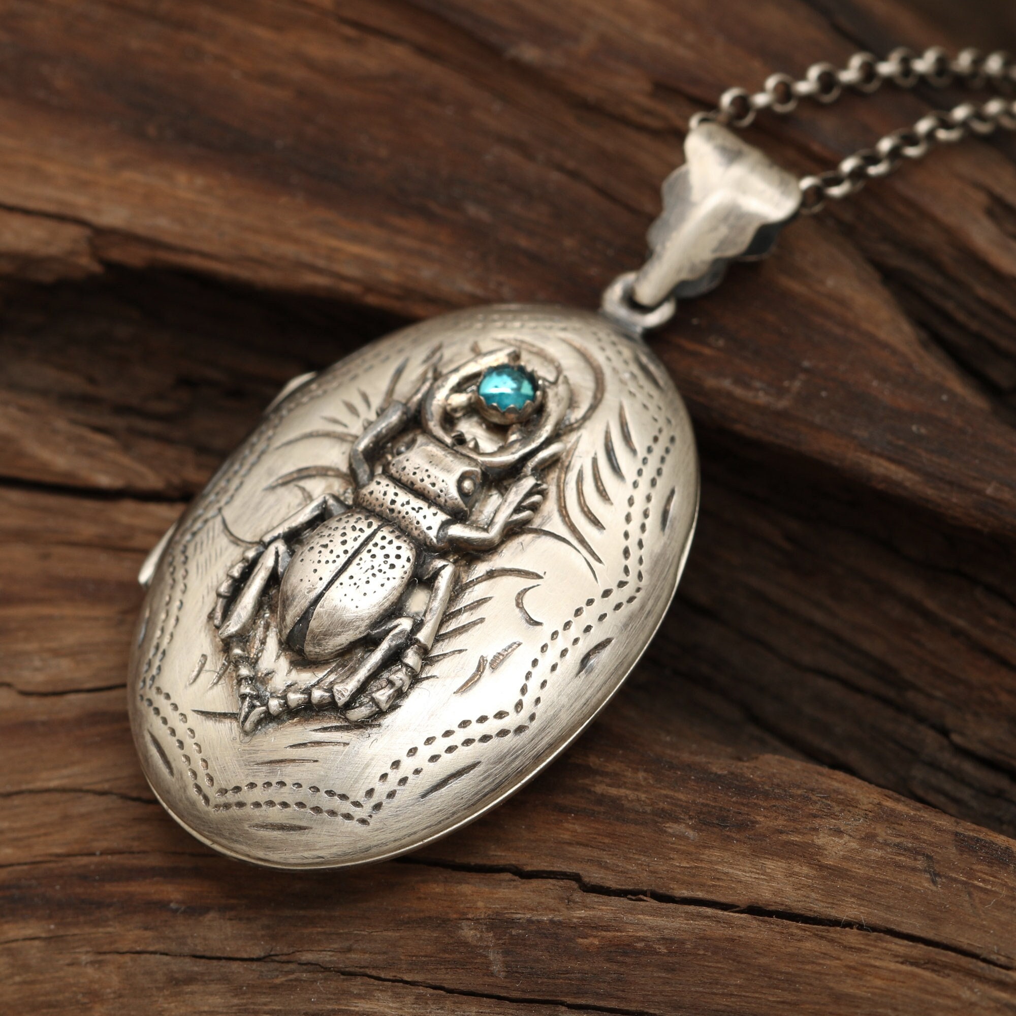 Silver Bug Necklace, Insect Locket, Compass Locket, Locket Sterling ...
