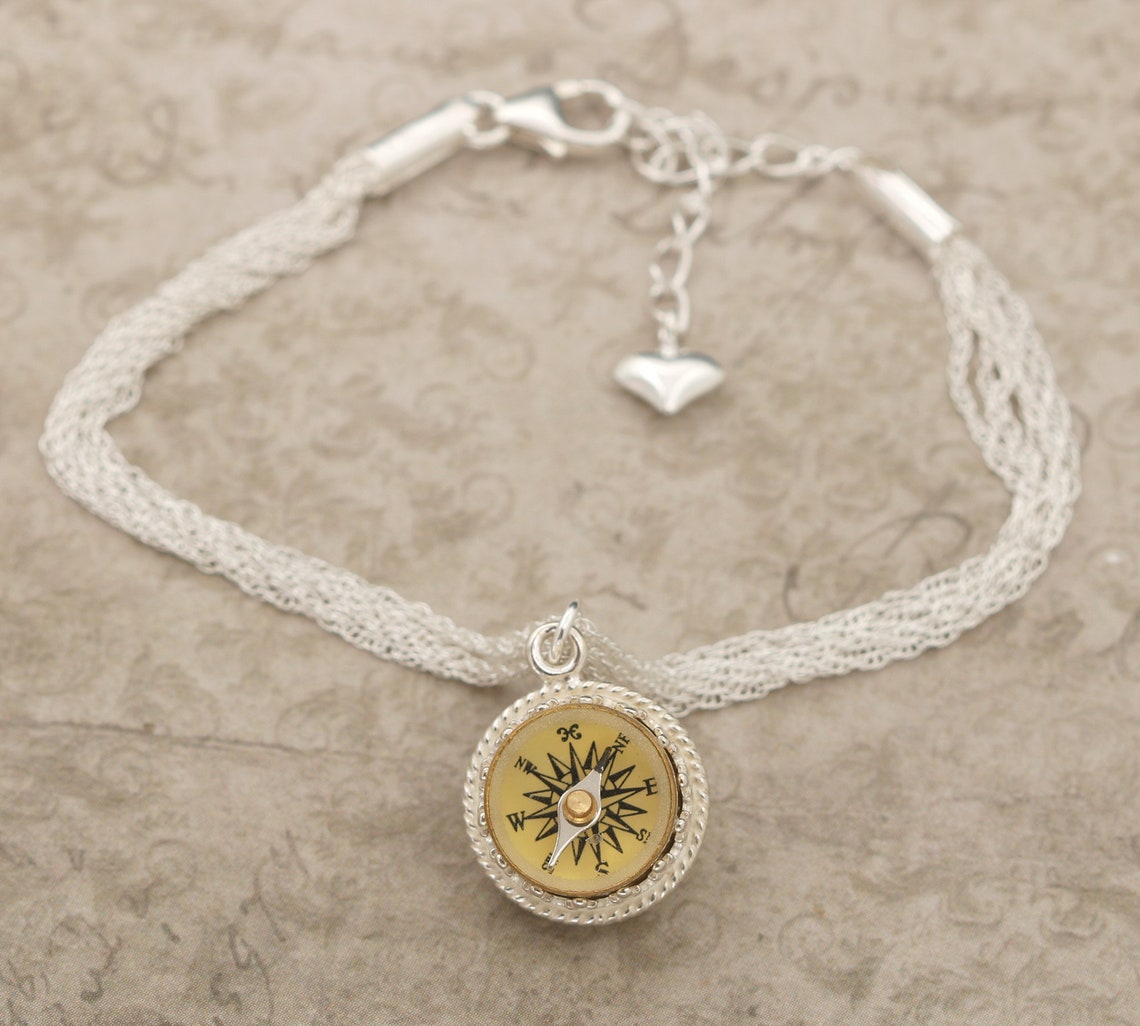 Compass Bracelet Women, Working Compass Bracelet, Sterling Silver Charm ...