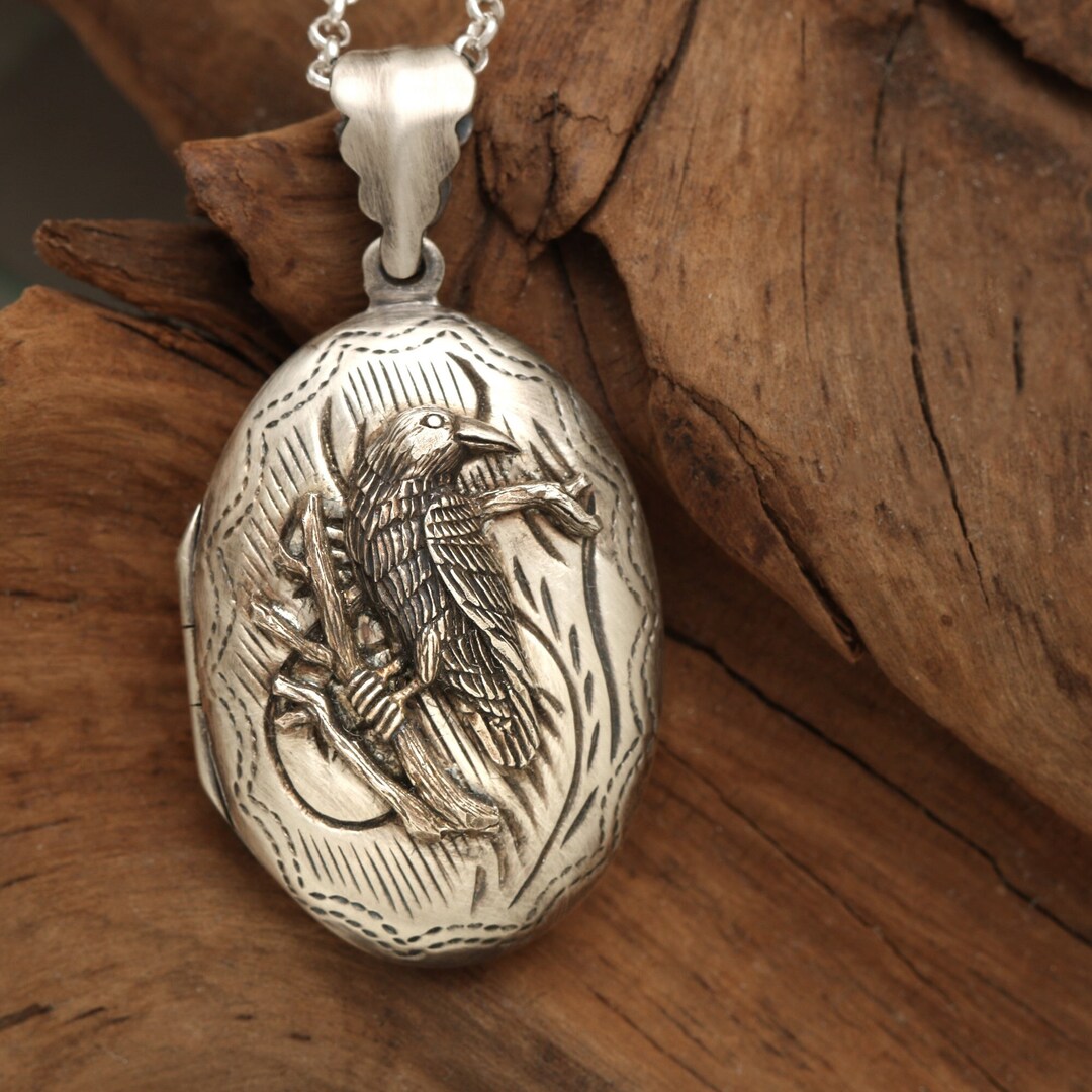 Sterling Silver Locket Necklace, Raven Locket for Women, Working ...