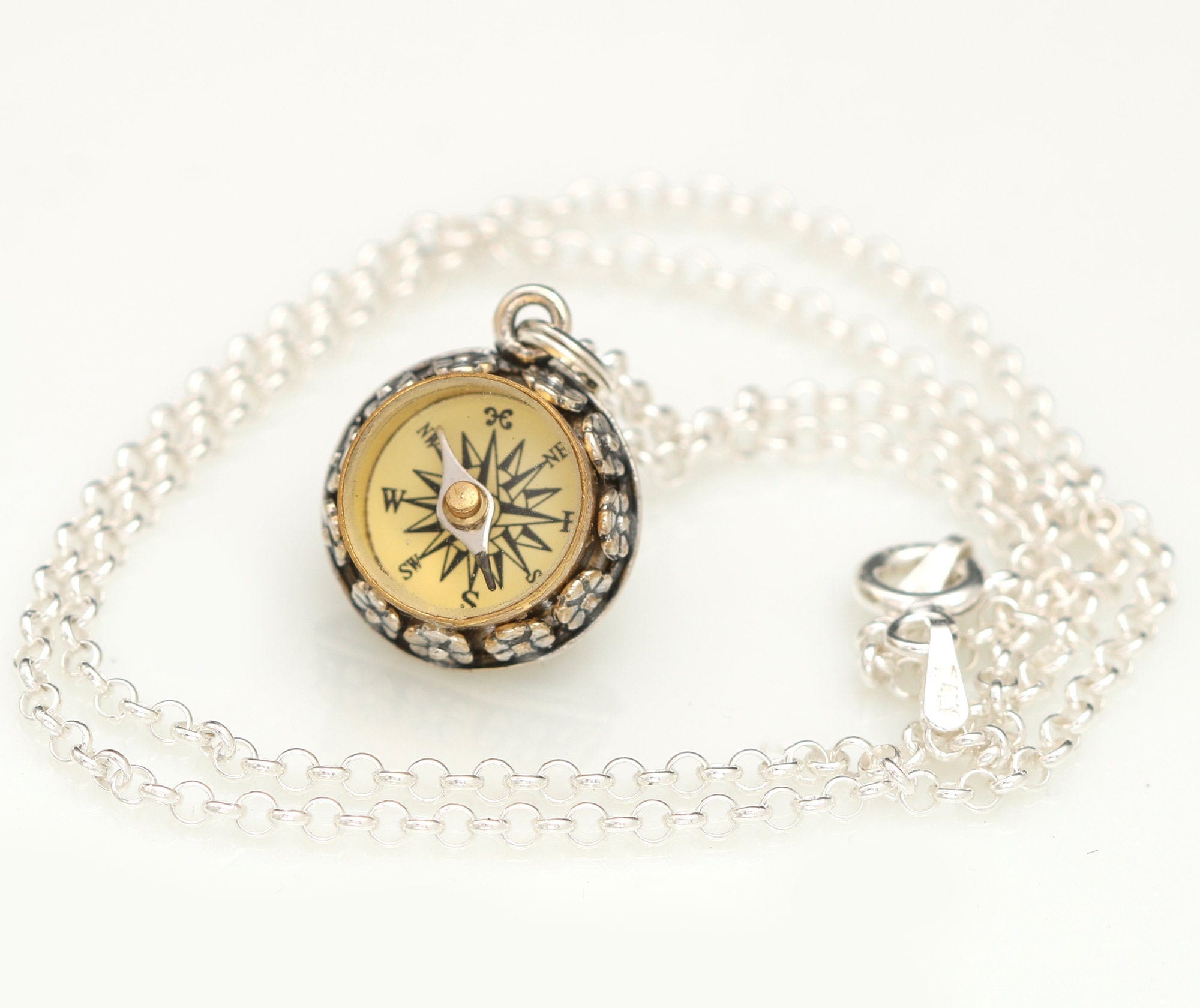 Sterling Silver Compass Necklace Dainty Compass Gift Women | Etsy
