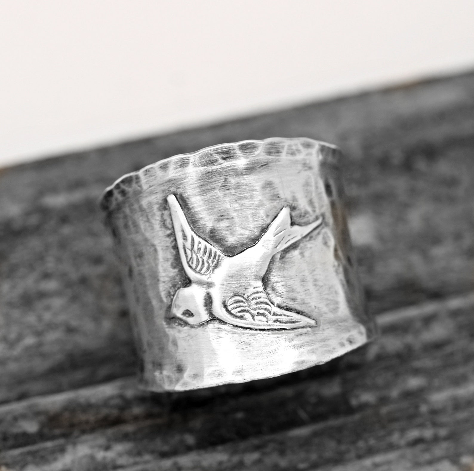 Sterling Silver Bird Ring, Wide Band, Bird Ring for Woman Unique, Thumb ...