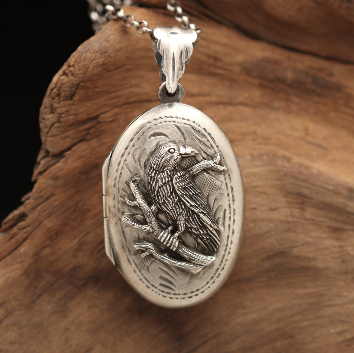 Sterling Silver Locket Necklace Raven Locket for Women - Etsy