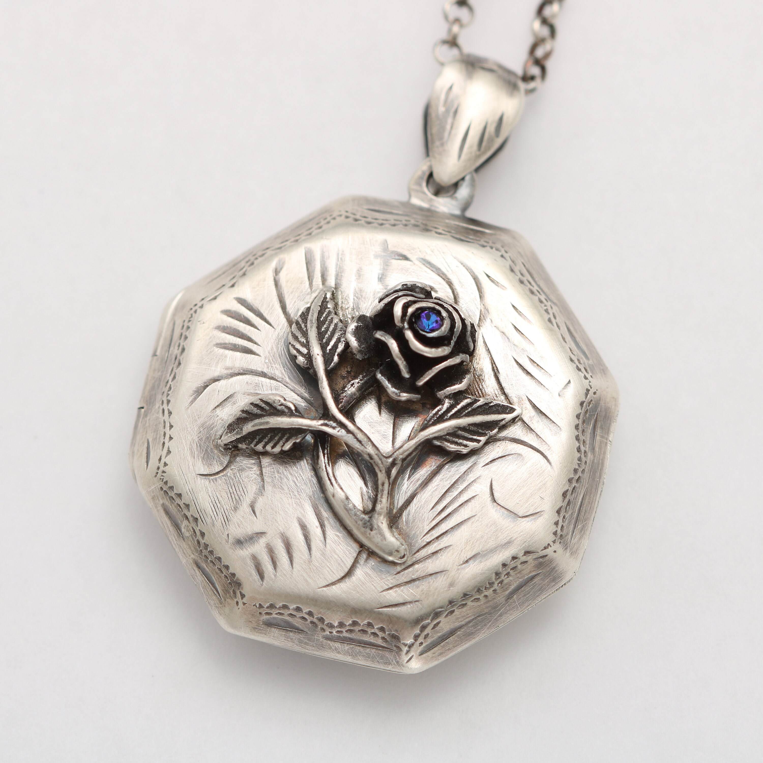 Rose Locket Necklace Sterling Silver Locket Pendant | Etsy