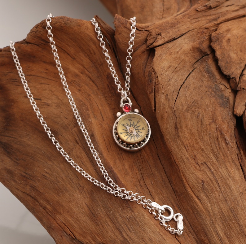 Sterling Silver Compass Necklace Compass Pendant Silver - Etsy