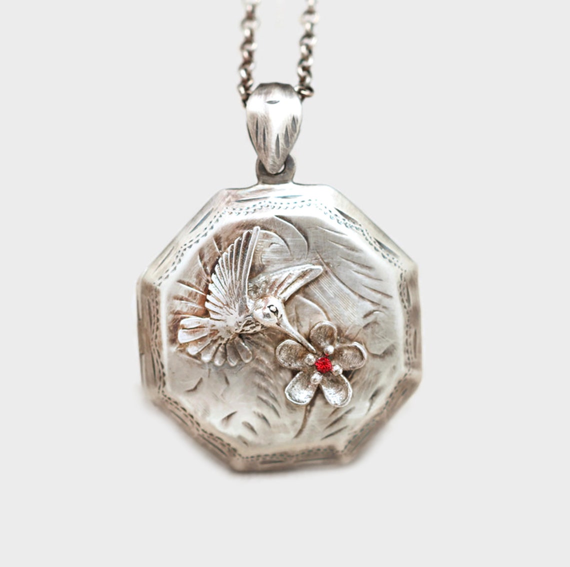Sterling Silver Locket With Bird Hummingbird Locket With - Etsy