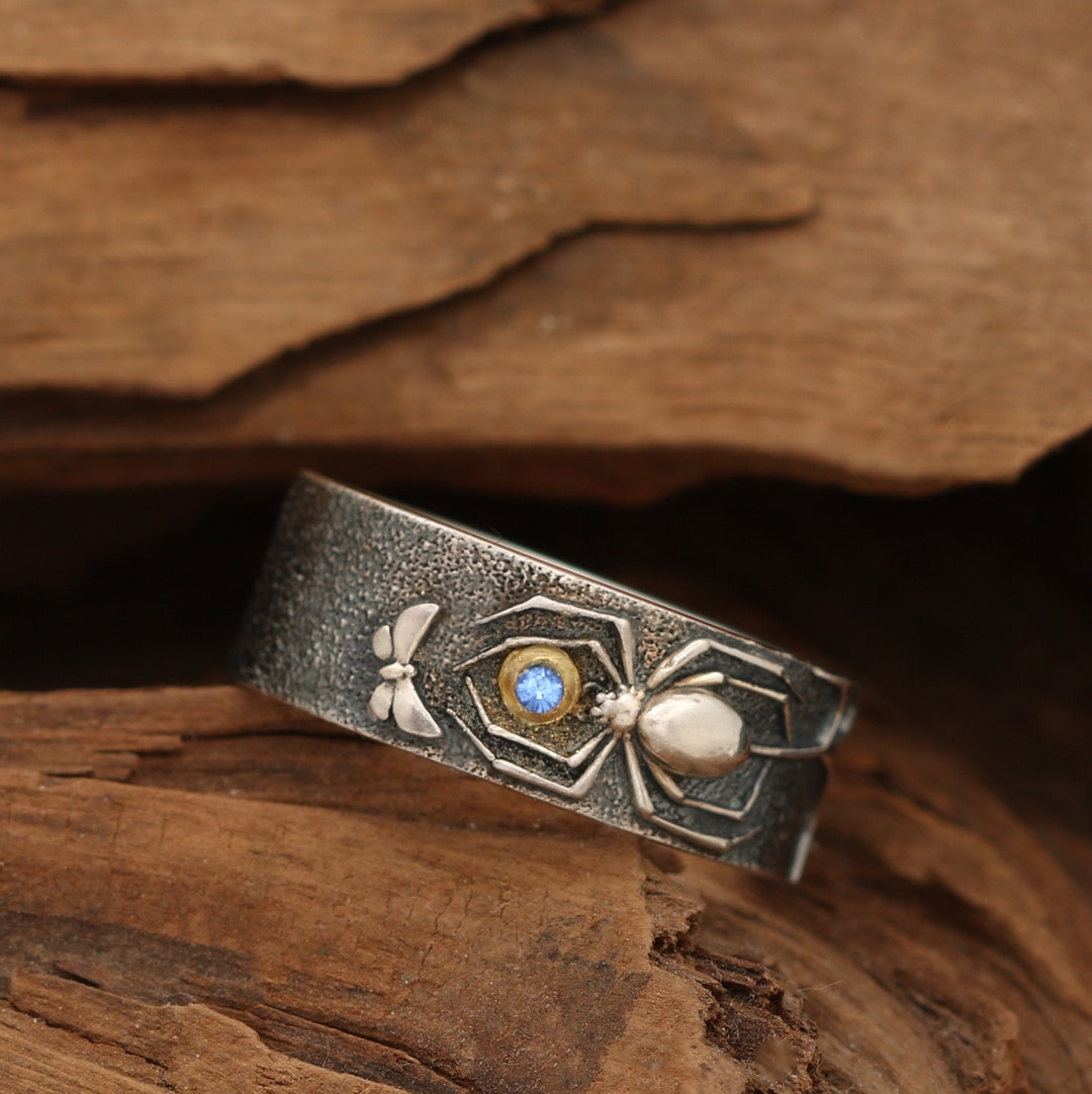 Sterling Silver Spider Ring, Spider Web Ring, Black Widow Spider ...