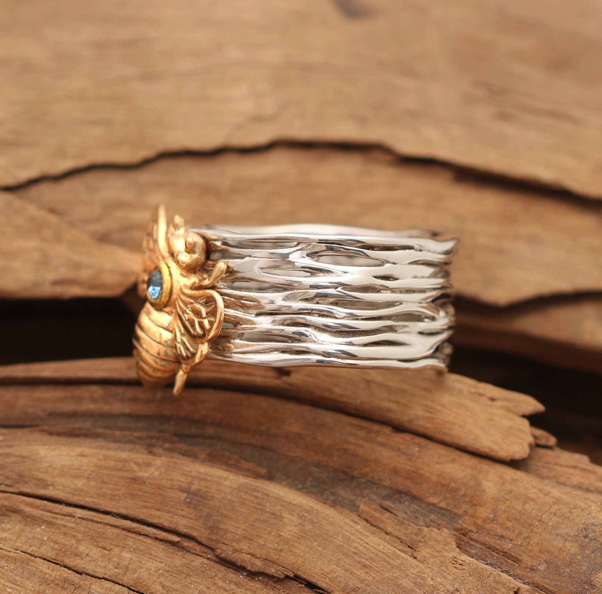 Bee Ring for Men, Sterling Silver Ring, Bee Ring Band for Women, Honey ...