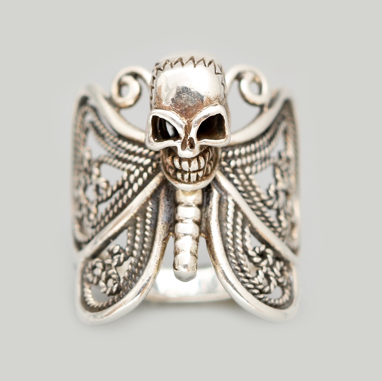 Butterfly Skull Ring Skull Butterfly Sterling Silver - Etsy