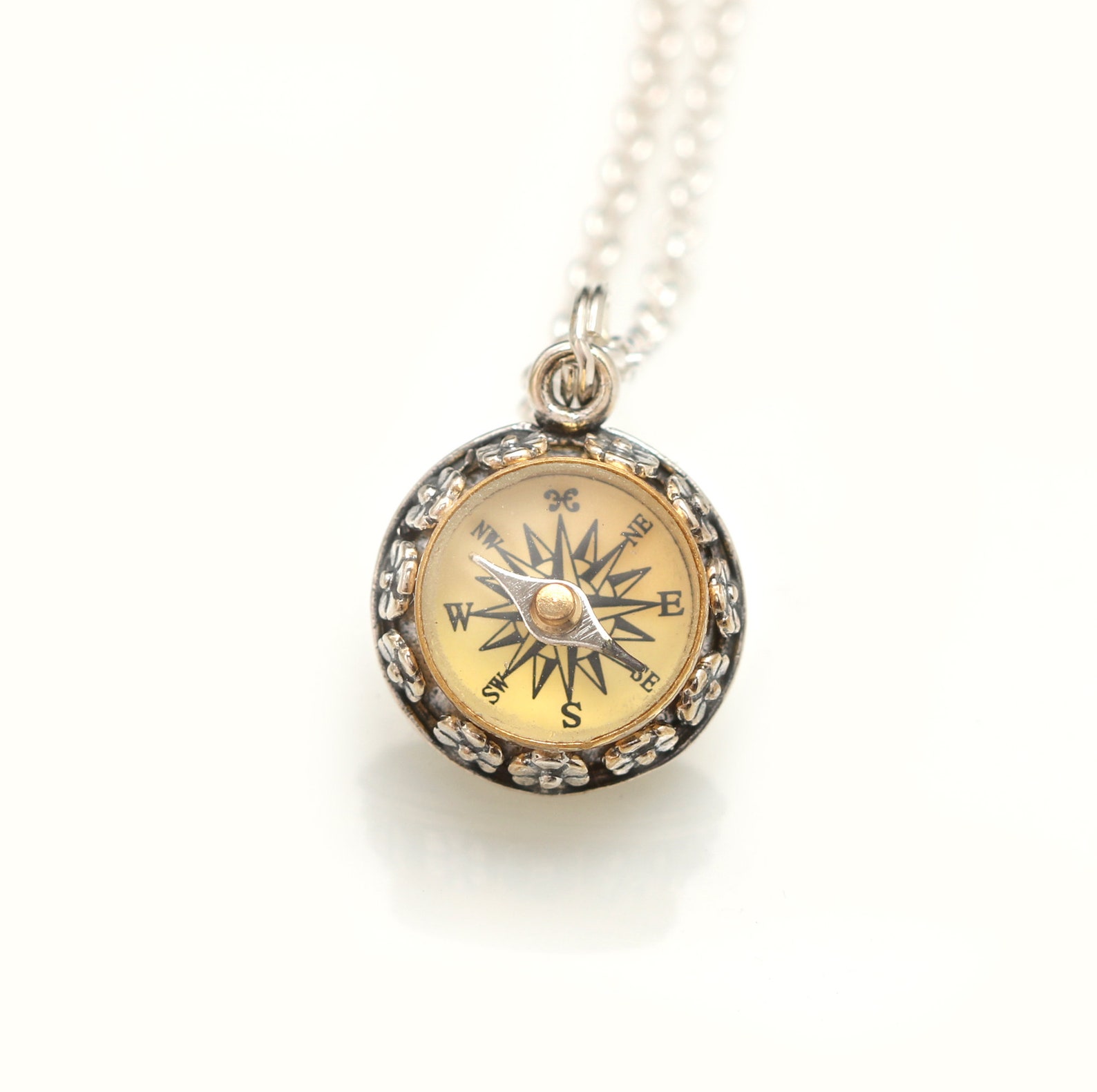 Sterling Silver Compass Necklace Dainty Compass Gift Women | Etsy