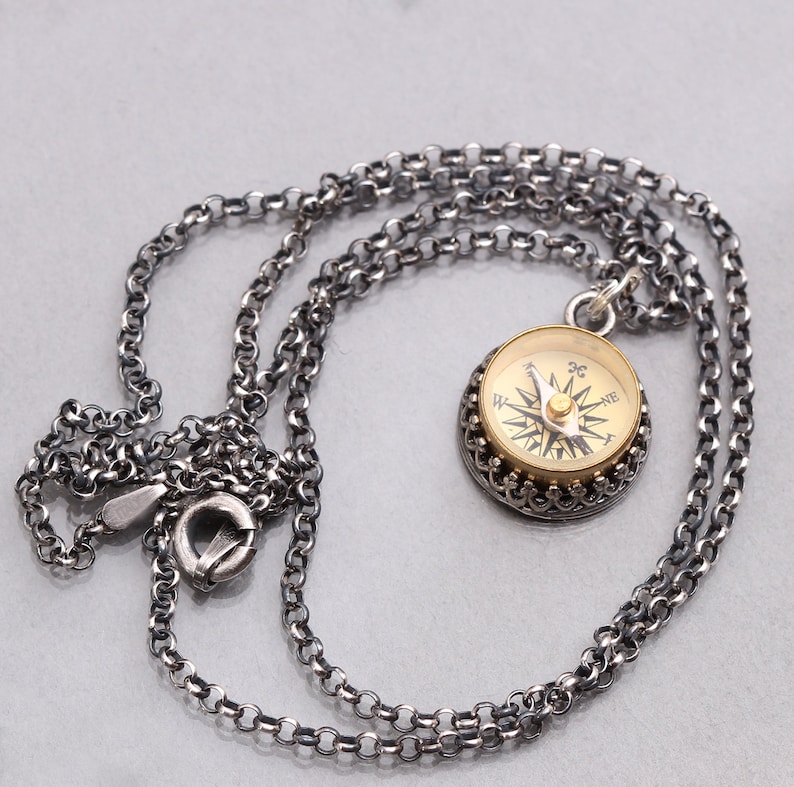 Sterling Silver Compass Necklace for Women Working Follow - Etsy