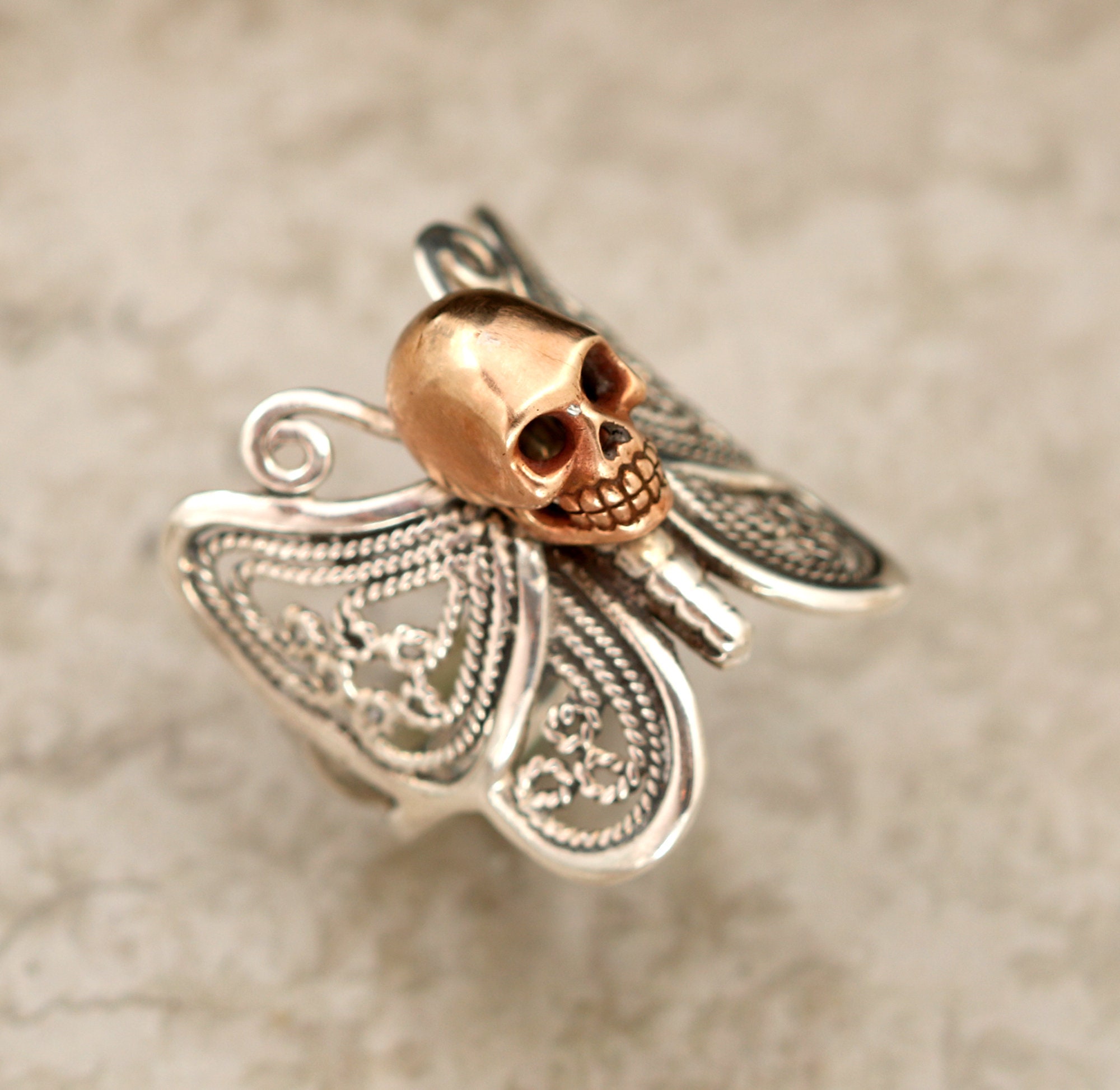Butterfly Skull Ring Skull Butterfly Sterling Silver - Etsy