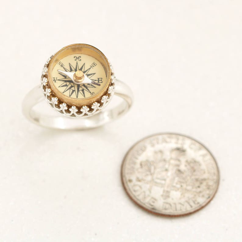 Sterling Silver Compass Ring, Travel Gift, Working Compass Ring ...
