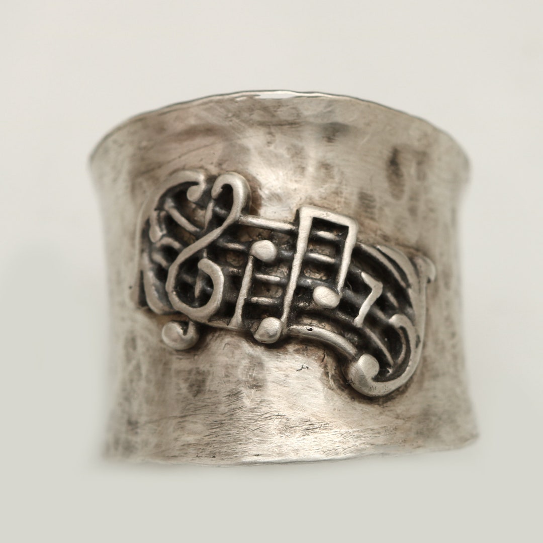 Music Ring, Sterling Silver Ring, Wide Silver Ring, Musician Ring ...