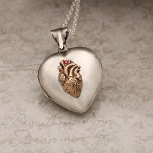 Anatomical Heart Locket, Sterling Silver Heart Necklace, Heart Shaped ...