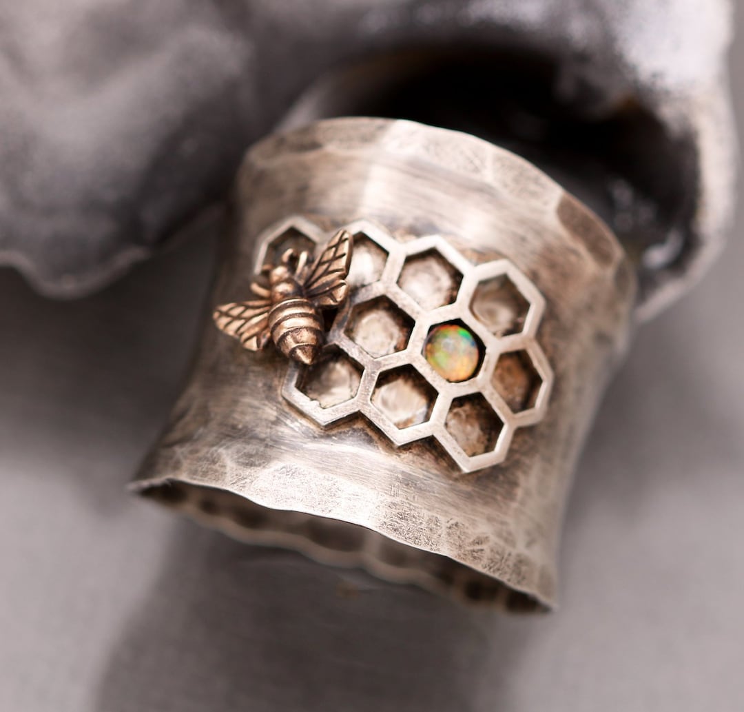 Bee Ring, Sterling Silver Opal Ring, October Birthstone, Save the Bees ...