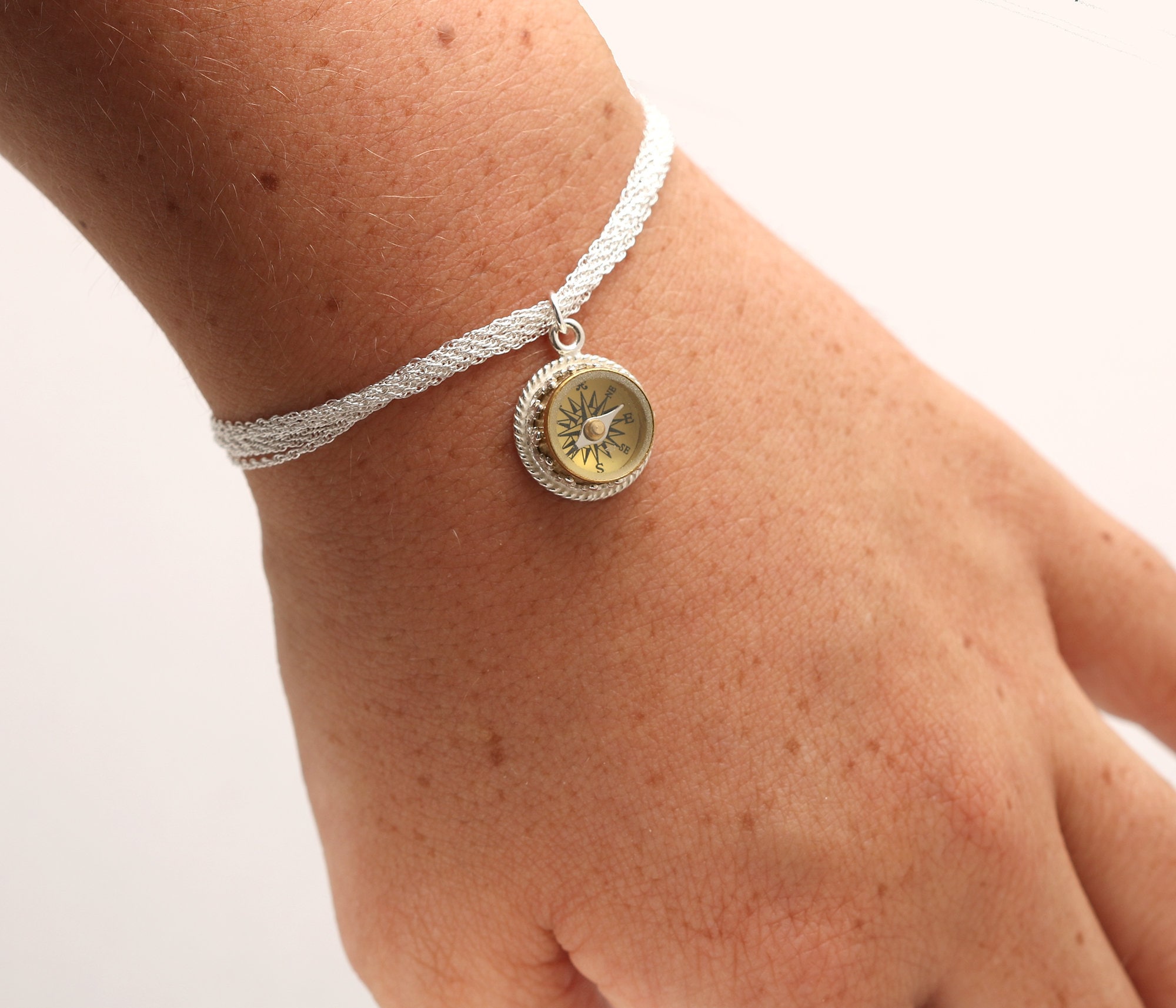 Compass Bracelet Women, Working Compass Bracelet, Sterling Silver Charm ...